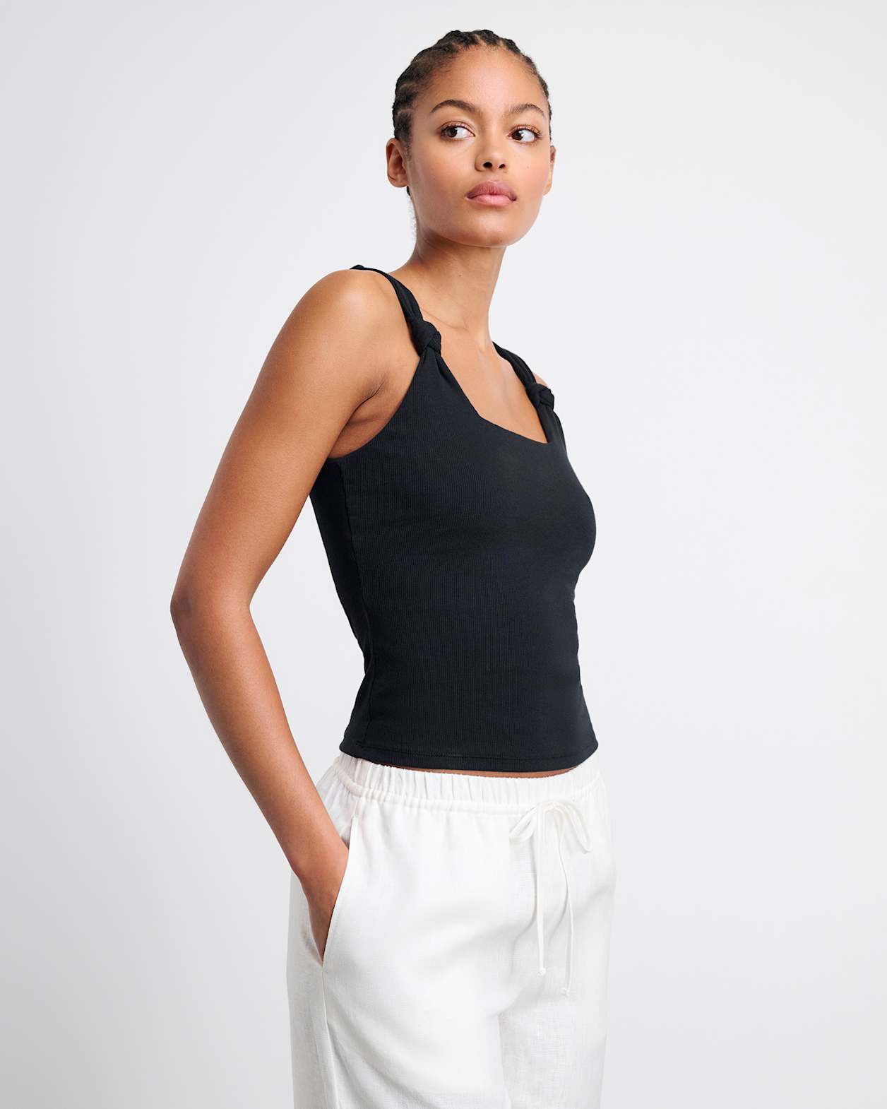 Cleo Knot Rib Tank in Black | JAG